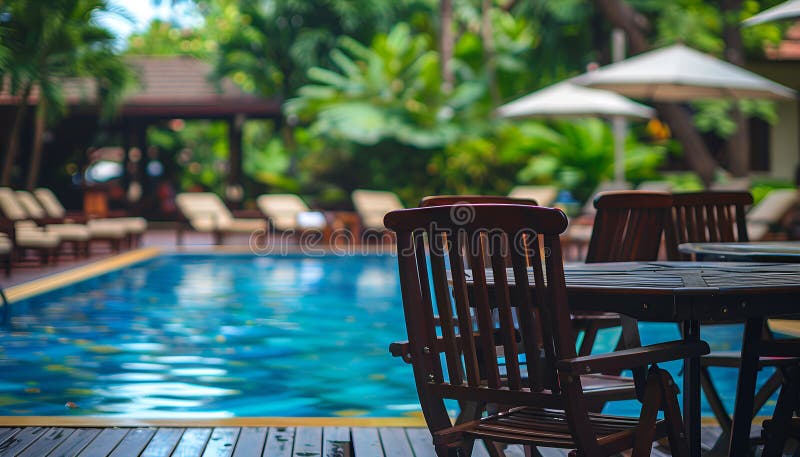 Many Chairs and Table Near Outdoors Swimming Pool at Resort Stock Image ...