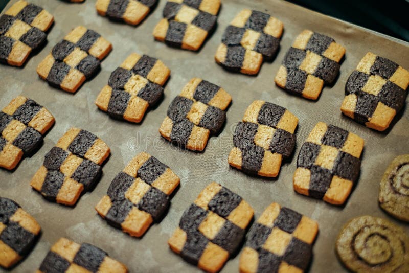 Many Checker Cookie on the Tray Stock Photo - Image of homemade ...