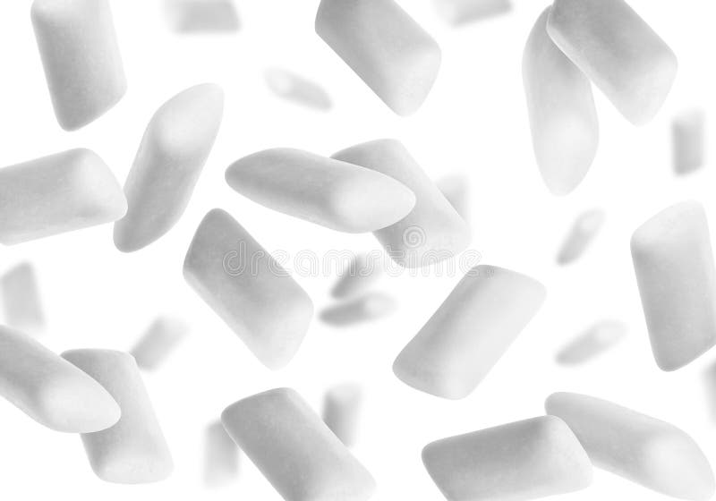 Many Chewing Gum Pads Falling on White Background Stock Image - Image ...