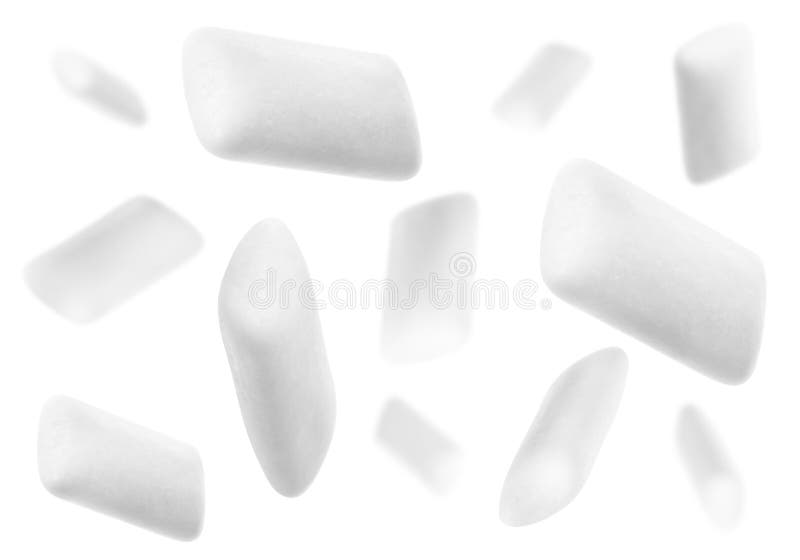 Many Chewing Gum Pads Falling on White Background Stock Image - Image ...