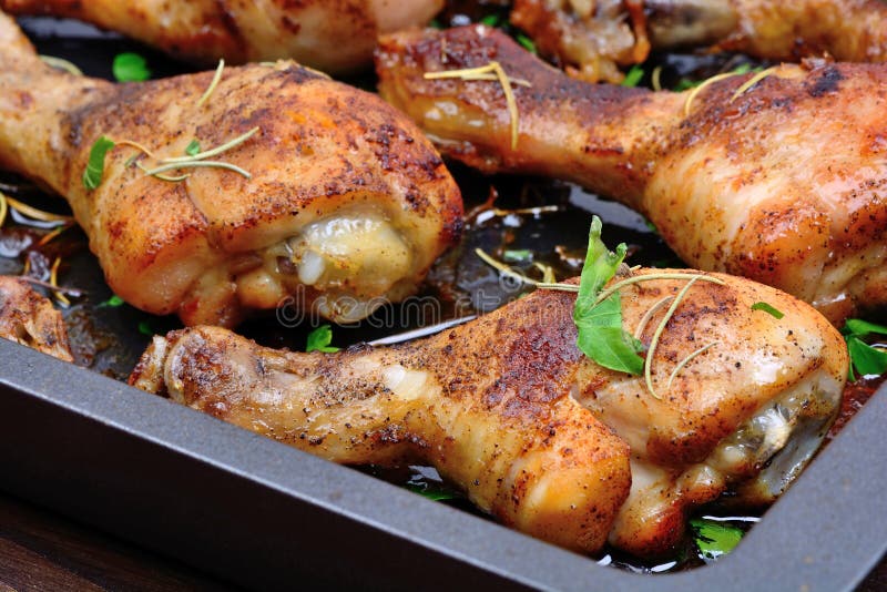 Many Chicken Legs in Pan on Table Stock Photo - Image of spicy, gourmet ...