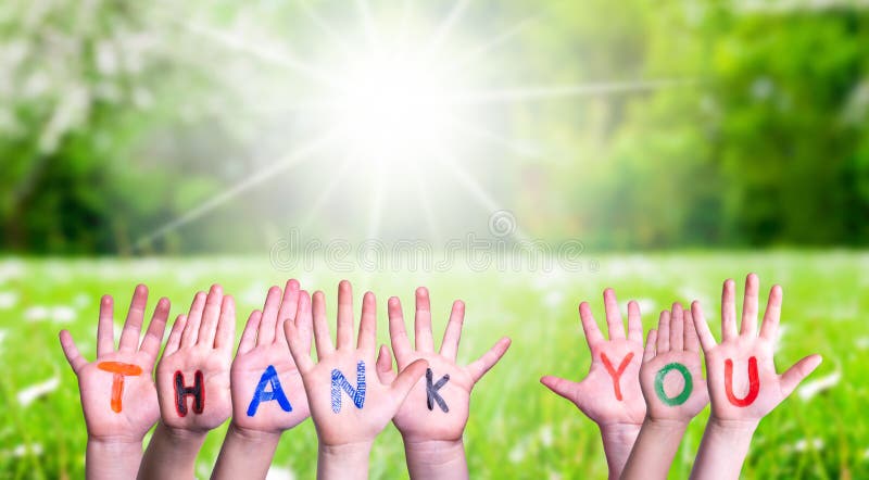 Many Children Hands Building Word Thank You, Grass Meadow Stock Image ... Many Children Hands Building Word Thank You, Grass Meadow Stock Image ...