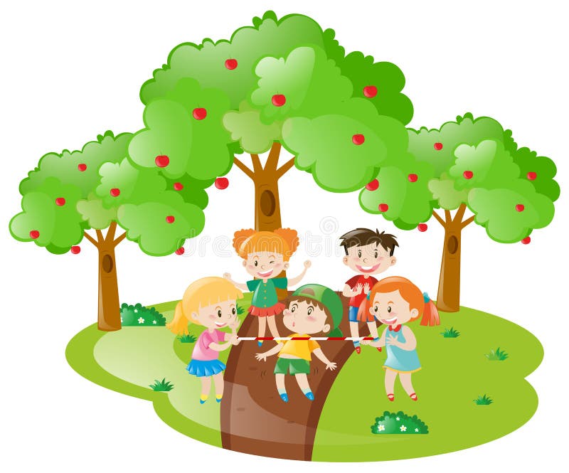 Many Children Playing Game in the Garden Stock Vector - Illustration of ...