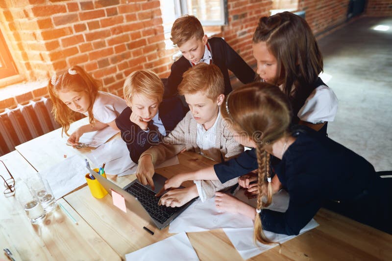 Many Children Preparing Project, Doing Homework Stock Image - Image of ...