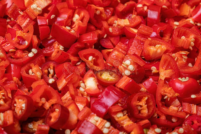 Many Chopped Big Red Peppers Stock Photo - Image of pepper, vegetarian ...