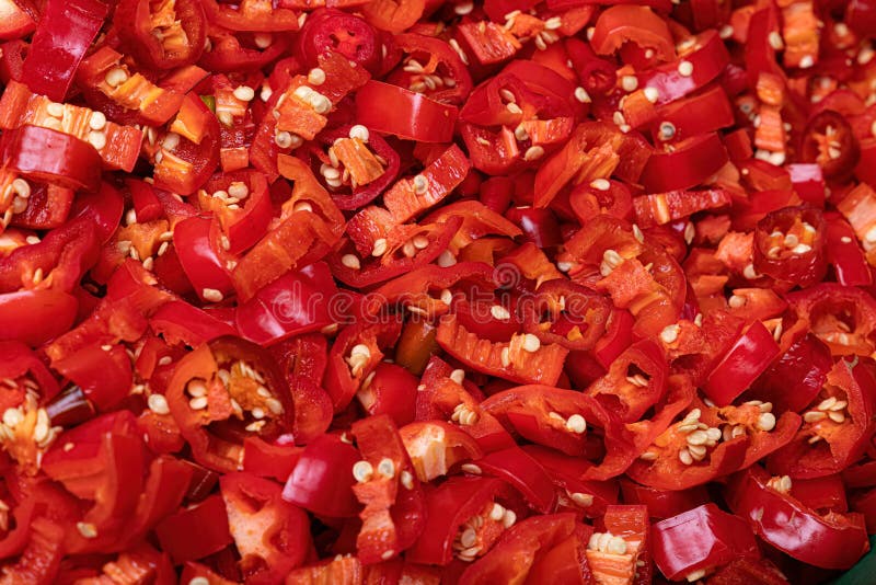 Many Chopped Big Red Peppers Stock Image - Image of healthy, nature ...