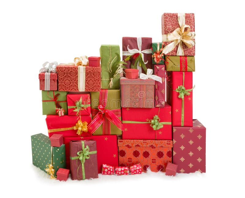Stack of Christmas Presents Stock Photo - Image of golden, seasonal ...