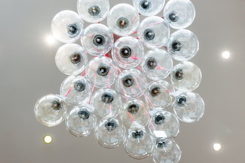 Many Classic Edison Light Bulbs Hanging on Rede Wires. Stock Photo ...