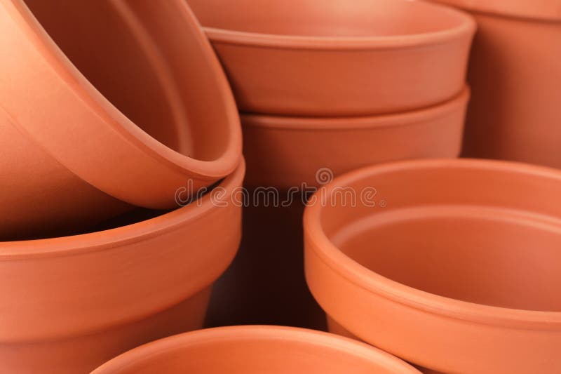 Many Clay Flower Pots As Background, Closeup Stock Photo - Image of ...