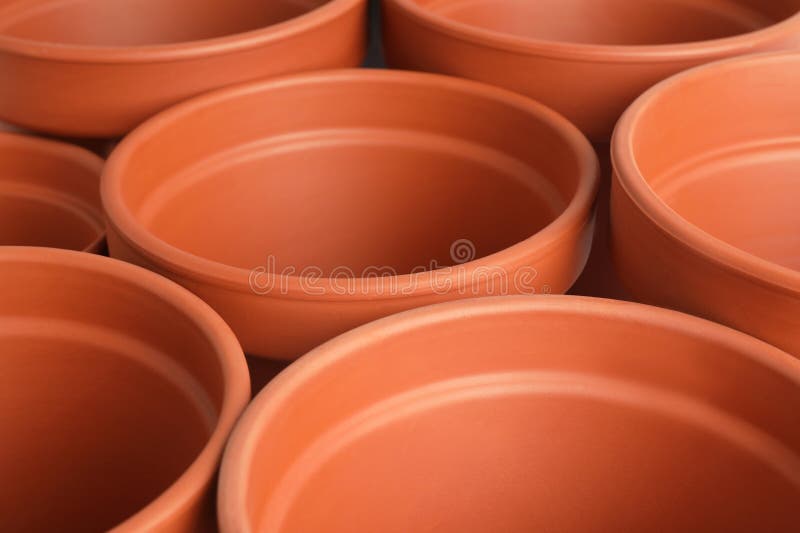 Many Clay Flower Pots As Background, Closeup Stock Image - Image of ...