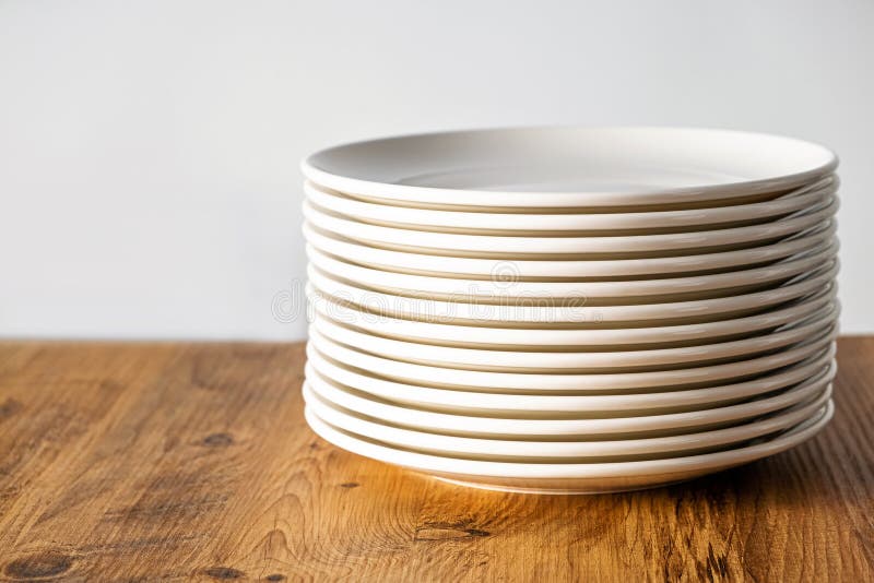 Many Clean White Plates Dishes Kitchenwear on Table Stock Photo - Image ...