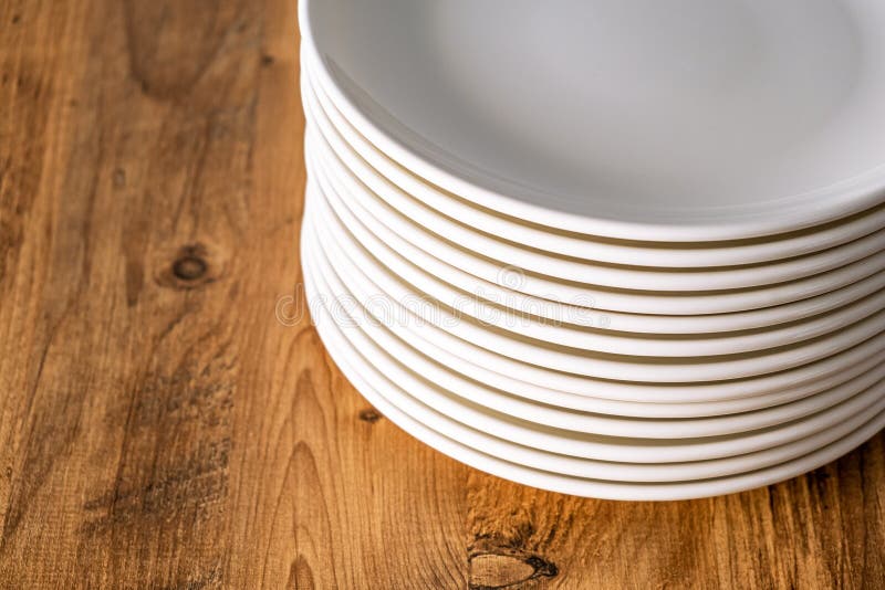 Many Clean White Plates Dishes Kitchenwear on Table Stock Photo - Image ...
