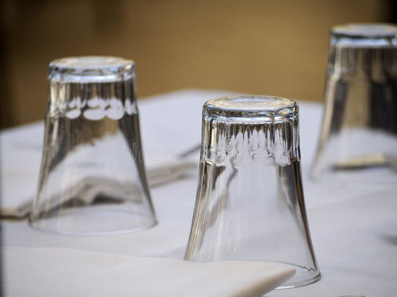 Many Clean Wine Glasses on Restaurant Table Stock Image - Image of ...