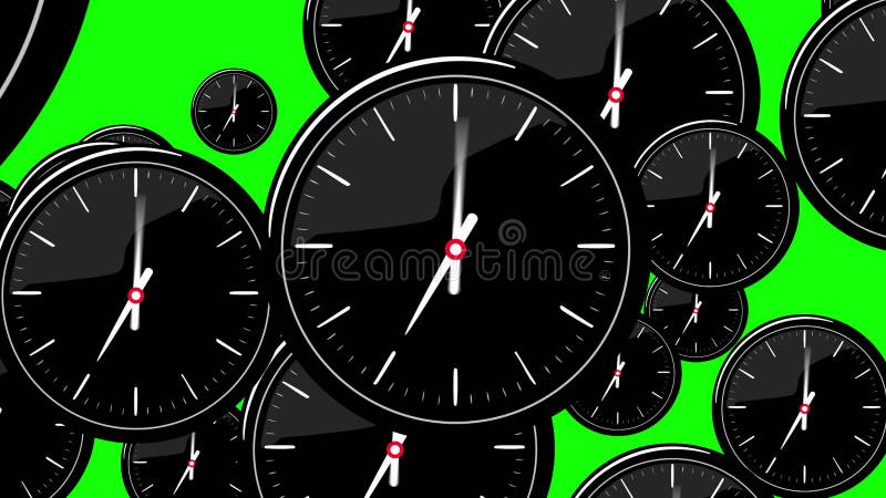 Many Clock Float Fast Moving Animation with Green Screen Stock Video ...