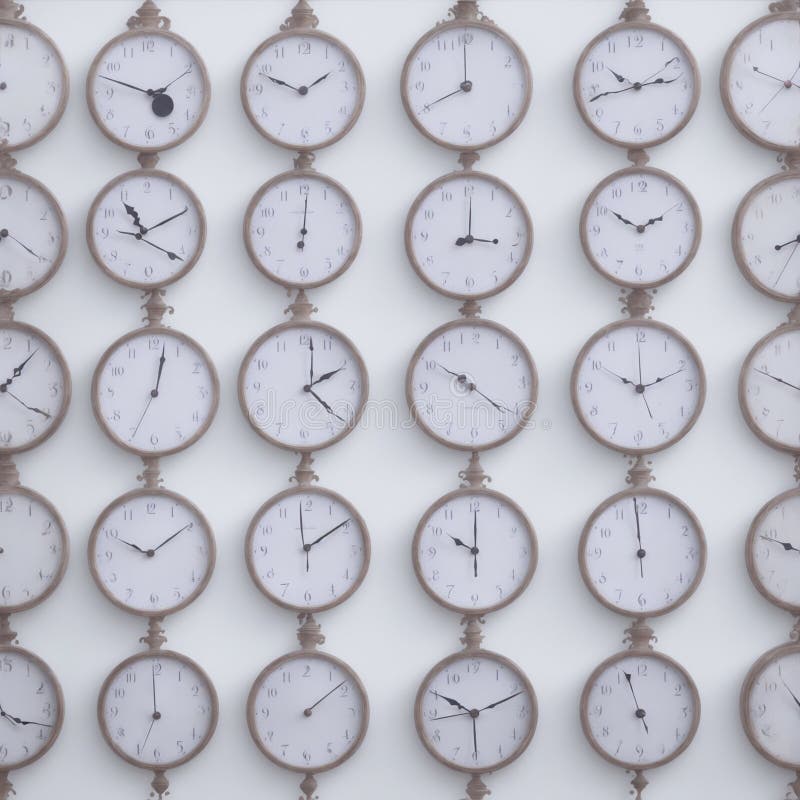 Many clocks in white stock illustration. Illustration of second - 289771585