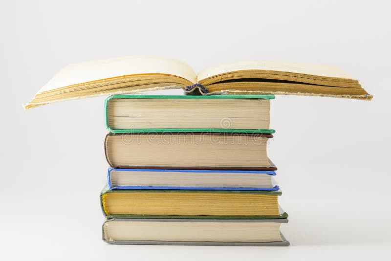 Many Closed Books Lying White Background One Open Book Stock Photos ...