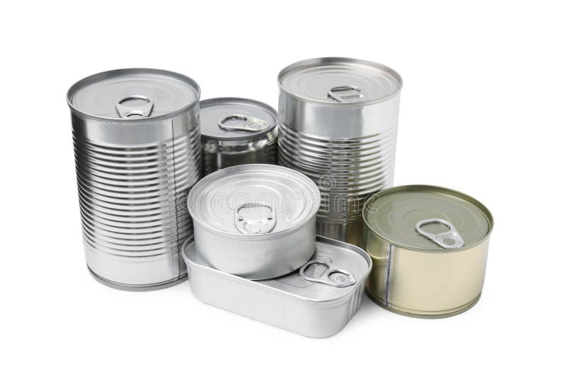 Many Closed Tin Cans Isolated on White Stock Image - Image of goods ...