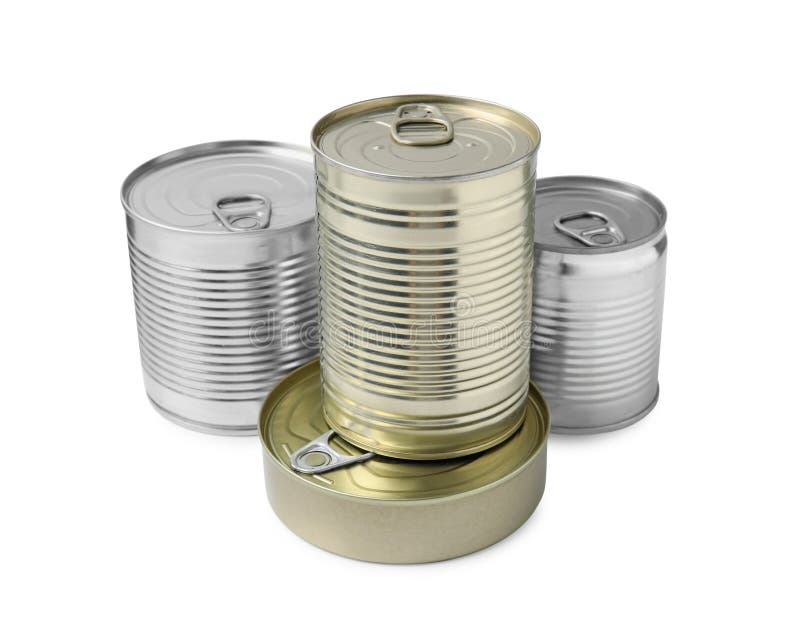 Many Closed Tin Cans Isolated on White Stock Image - Image of package ...