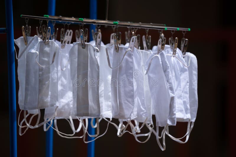 Cloth Face Masks Hanging after Washing Stock Image - Image of ...