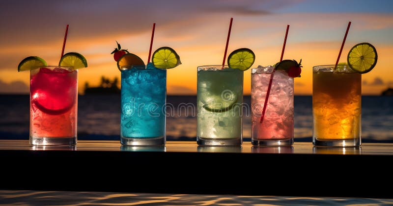 Many Cocktails, Exotic Drinks, Alcoholic Drinks Bar, Stock Illustration ...