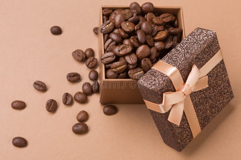 Many Coffee Beans in an Open Gift Box, Concept, Part of the Beans ...