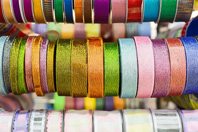 Many Coils with Colored Textile Ribbons. Stock Image - Image of yellow ...