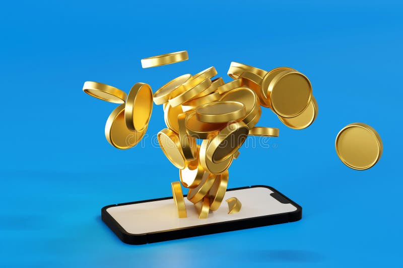 Many Coin Up Rising from Smartphone Screen, Take Profit from Online E ...