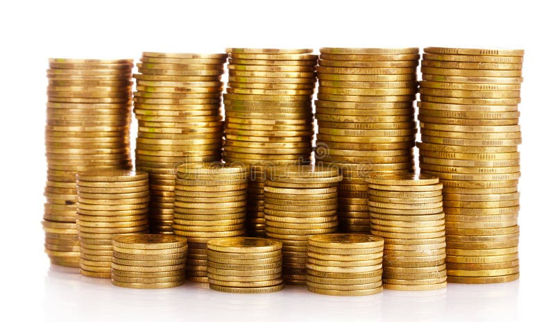 Many Coins in Column Isolated Stock Image - Image of business, coin ...
