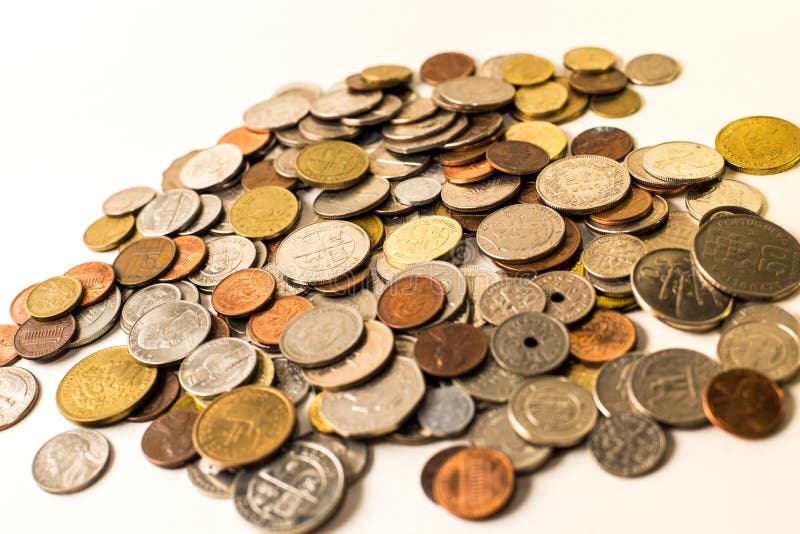 Many Coins from Different Countries of the World. Stock Photo - Image ...