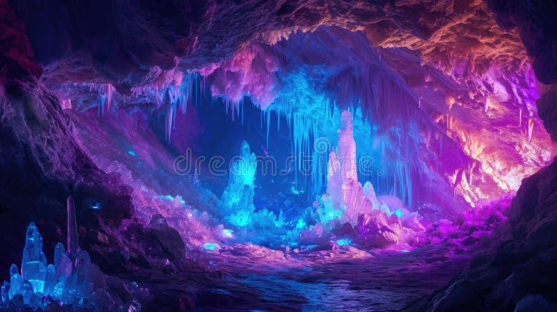 Many Color Gem Glass Stalagmite Formations Inside Cave Stock Photo ...