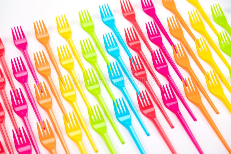 Many Color Plastic Forks on a Bright Background Stock Image - Image of ...