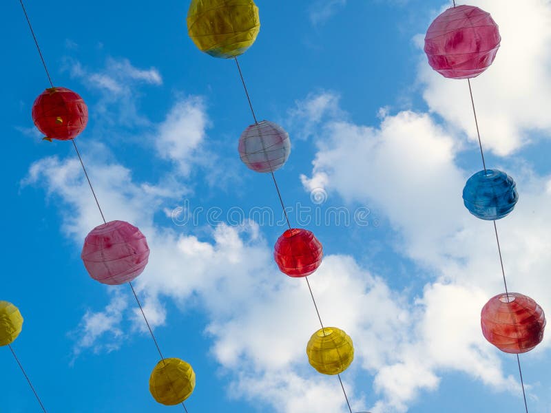 Colored Spheres on Blue Sky Stock Image - Image of colored, yellow ...