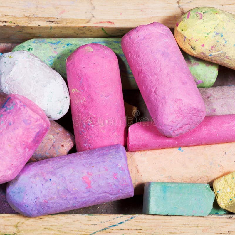 Many Colored Chalks in Wooden Box Stock Image - Image of wood, yellow ...
