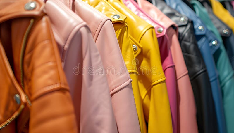 Many colored jackets hang stock image. Image of cloth - 352705855