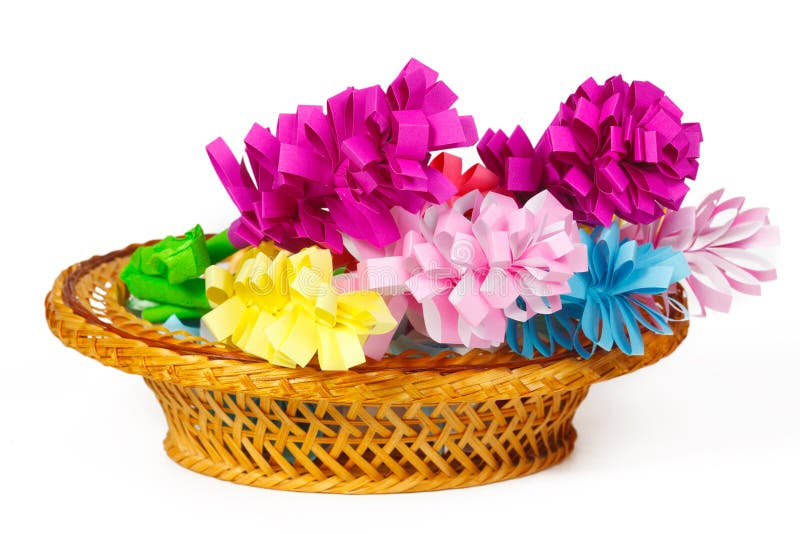 Many Colored Paper Flowers in a Basket Stock Image - Image of ...