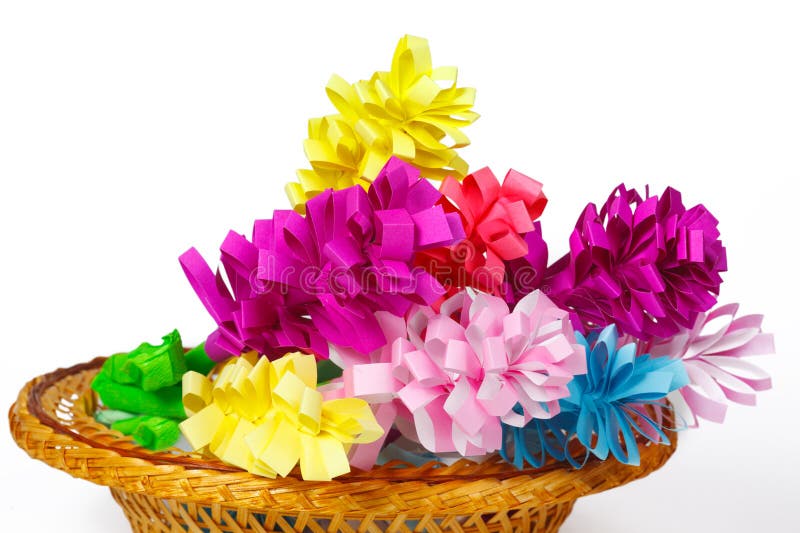 Many Colored Paper Flowers in a Basket Stock Image - Image of beauty ...