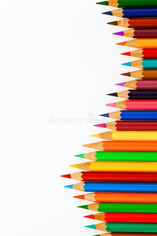 Many Colored Pencils on White Background Stock Photo - Image of ...