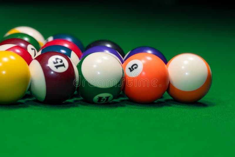 Many Colorful Billiard Balls on Green Table Stock Image - Image of game ...