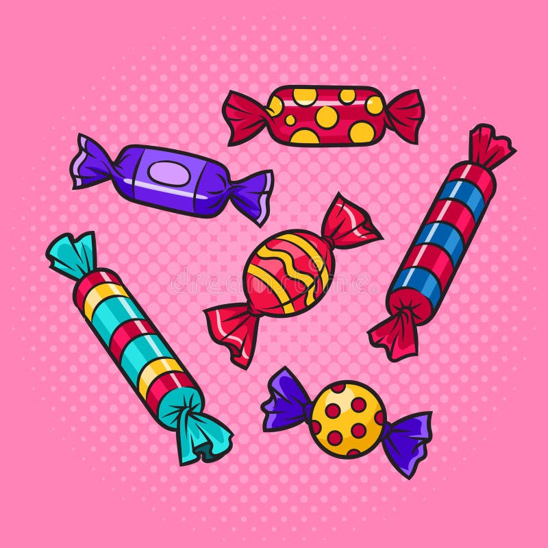 Many Colorful Candies Pinup Pop Art Vector Stock Vector Illustration