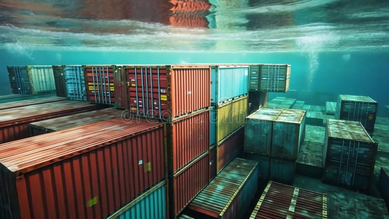 Cargo Containers Falling from Ship and Sinking To the Ocean Floor Stock ...