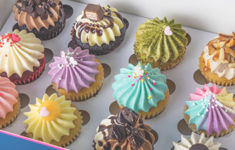 Many Colorful Cupcakes Present in Box Set Celebration Stock Image ...
