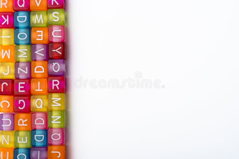 Many Colorful Decorative Cubes with Letters on a White Background Stock ...