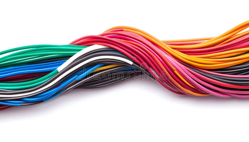 Many Colorful Electrical Wires Isolated on White Stock Photo - Image of ...
