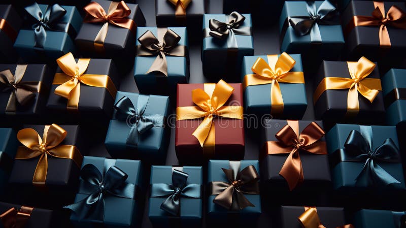 Many Colorful Gift Boxes with Bows. Top View. Generative AI Stock ...
