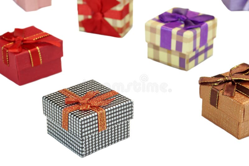 Many Colorful Gift Boxes Scattered on White Isolated Background Stock ...