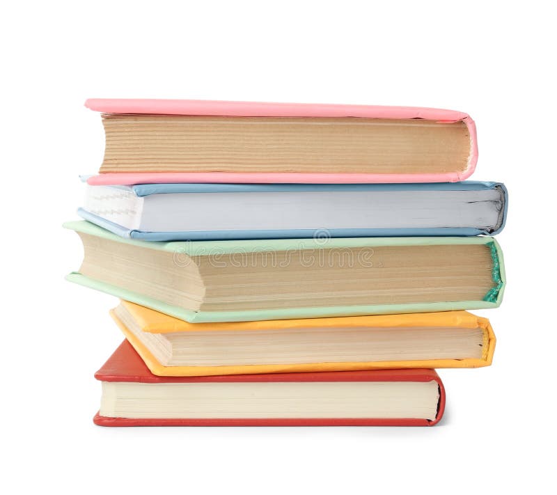 Many Colorful Hardcover Books on White Background Stock Image - Image ...