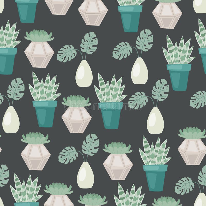 House Plants Vector Seamless Pattern Stock Vector - Illustration of ...