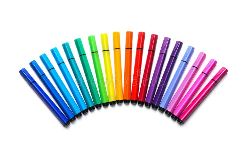 Many Colorful Markers on White Background. Rainbow Palette Stock Image ...