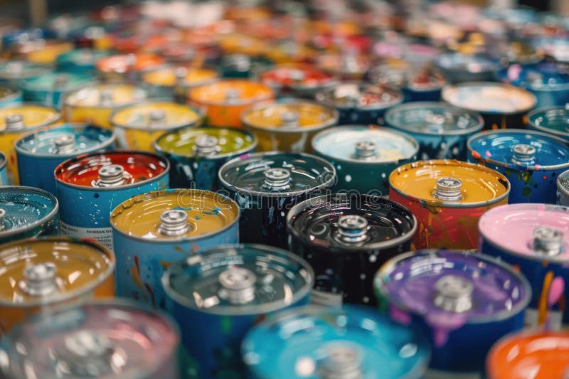 Many Colorful Open Paint Cans Creating Abstract Colorful Composition ...