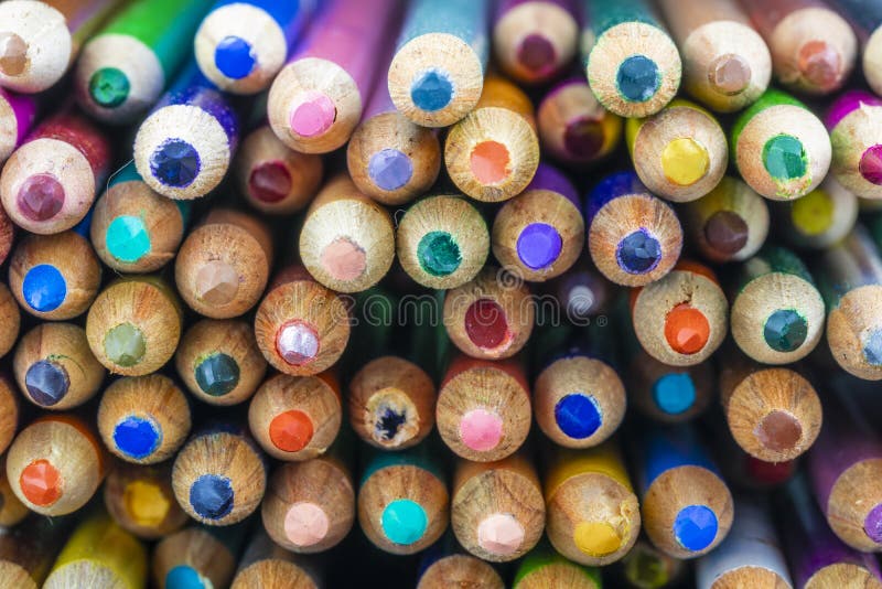 Many Colorful Pencil Crayons in a Row Close Up Stock Photo - Image of ...